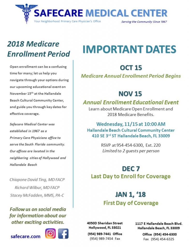 2018 Medicare Enrollment Period - Safecare Medical Center